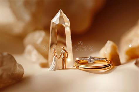 Bride And Groom Figurines Inside The Weeding Ring Macro Shot Wedding