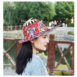 竹扇帽子折叠便携百搭沙滩帽 遮阳帽女生夏天 防晒太阳帽折扇帽子 阿里巴巴