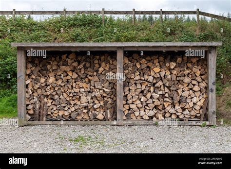 Large Wooden Storage Container With Cut Up Pieces Of Logs Hi Res Stock
