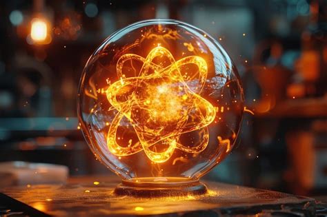 Premium Photo Glowing Atomic Structure Within A Spherical Boundary On A Science Laboratory Table