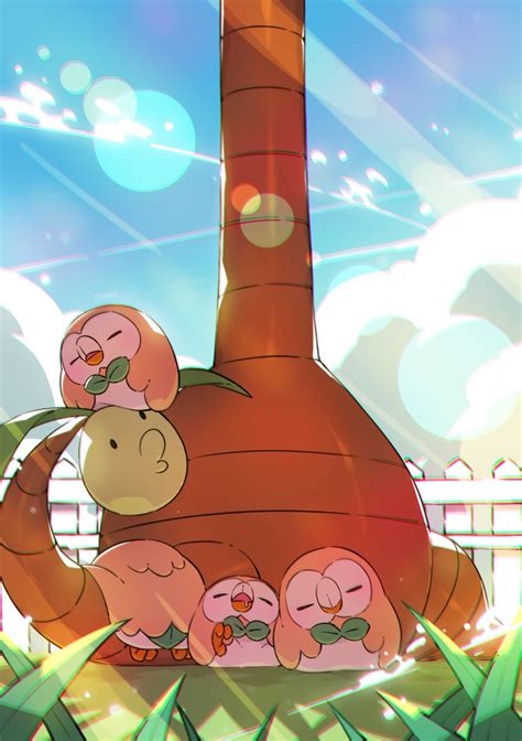 Rowlet And Alolan Exeggutor Pokemon Drawn By Taisa Lovemokunae Danbooru