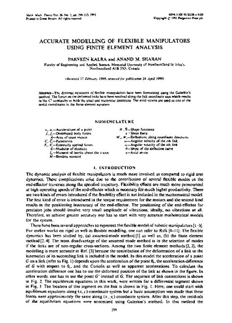 Pdf Accurate Modelling Of Flexible Manipulators Using Finite Element Analysis