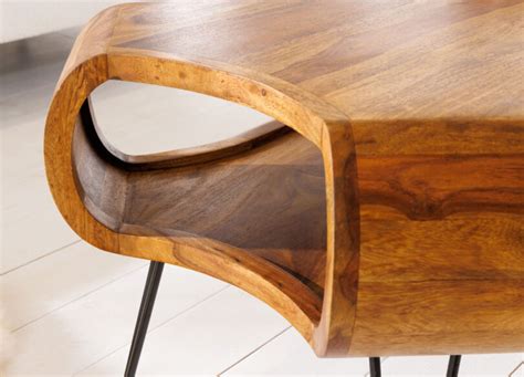 Table De Salon Rétro Pas Cher En Bois Massif Et Métal Noir