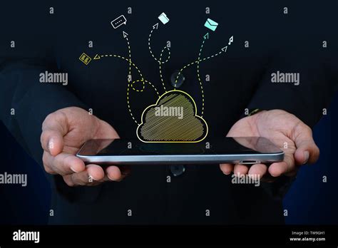 Business Man Showing Concept Of Cloud Computing Stock Photo Alamy