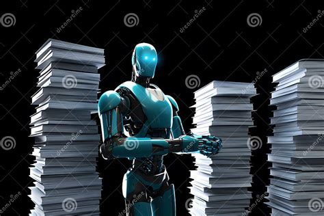Android Robot For Working With Archive Documents Neural Network Ai Generated Stock Illustration