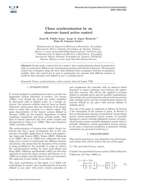 Pdf Chaos Synchronization By An Observerbased Active Control