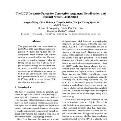 the dcu discourse parser for connective argument identification and