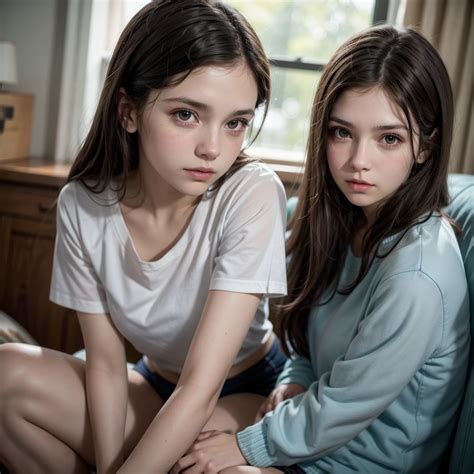 Two Young Women Sitting On A Couch In A Room Seaart Ai