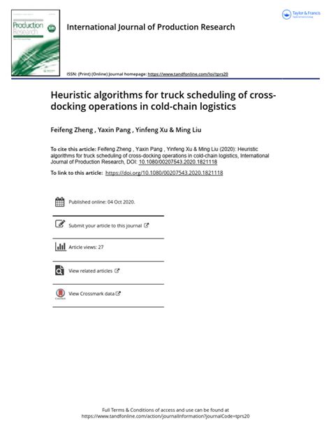 Heuristic Algorithms For Truck Scheduling Of Crossdocking Operations In Cold Chain Logistics