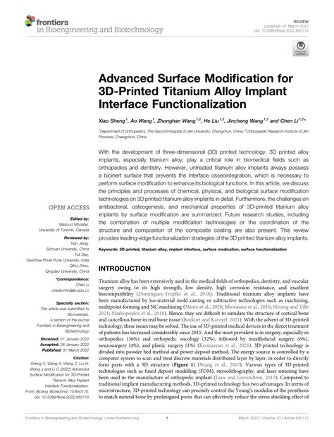 Pdf Advanced Surface Modification For 3d Printed Titanium Alloy Implant Interface