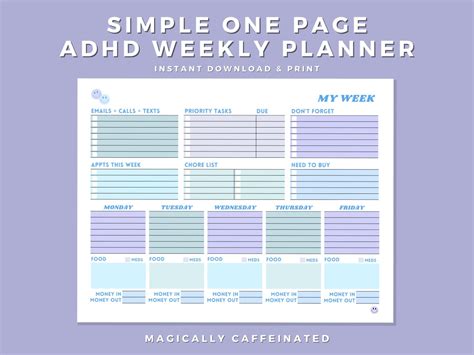 Adhd Weekly Planner Neurospicy One Page Planner And Brain Dump