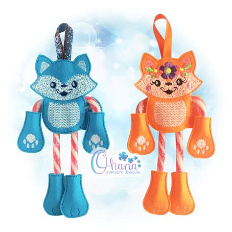 Fox Candy Cane Holder Ornament Ohana Applique Designs