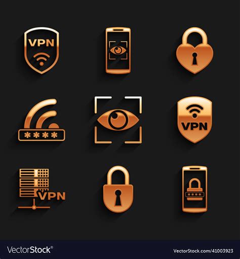 Set Eye Scan Lock Mobile And Password Shield Vector Image