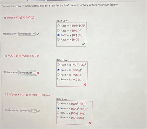 Solved Choose The Correct Molecularity And Rate Law For Each