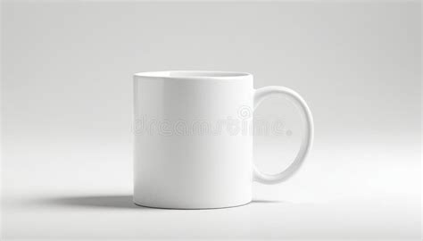 A White Ceramic Mug With A Classic Cylindrical Shape Stands On A Light