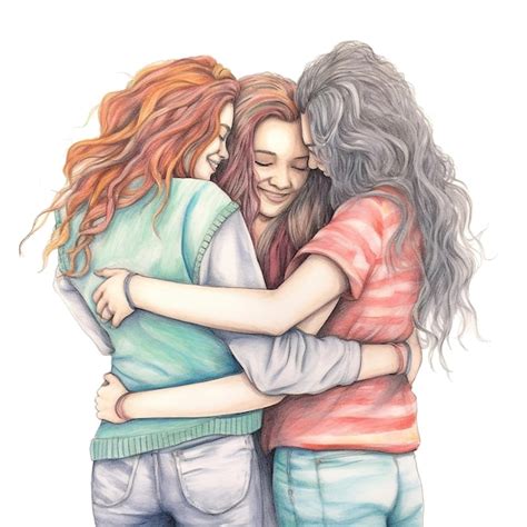Premium Ai Image A Watercolor Illustration Of Three Girls Hugging