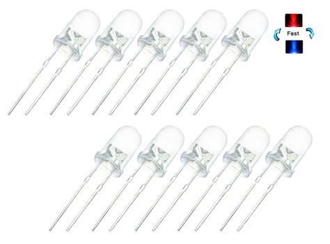 10 X 5mm Red And Blue Alternately Flashing Clear Led Diode Blinking Bi Colour All Top Notch