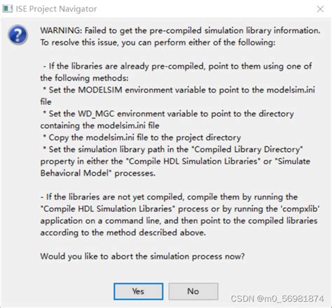 Modelsim 联合仿真可能会出现以下问题 Warning Failed To Get The Pre Compiled Simulation Library Information