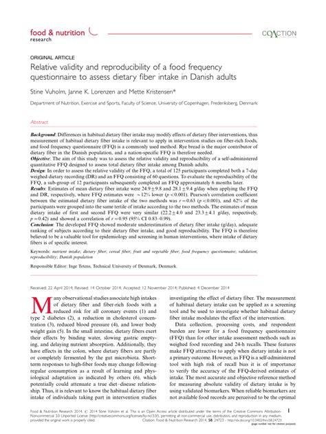 Pdf Relative Validity And Reproducibility Of A Food Frequency Questionnaire To Assess Dietary