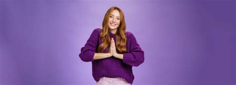 Premium Photo Cute Redhead Girl With Angel Look Supplicating Asking