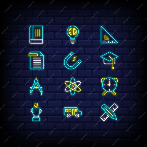 Premium Vector Education Neon Signs Style Vector Education Buttons Set