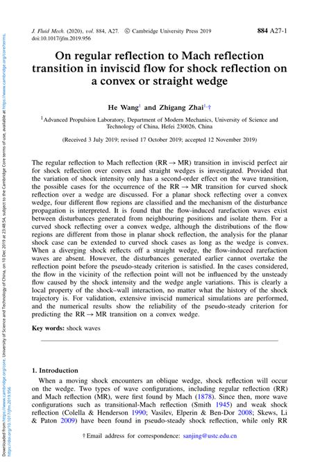 Pdf On Regular Reflection To Mach Reflection Transition In Inviscid Flow For Shock Reflection