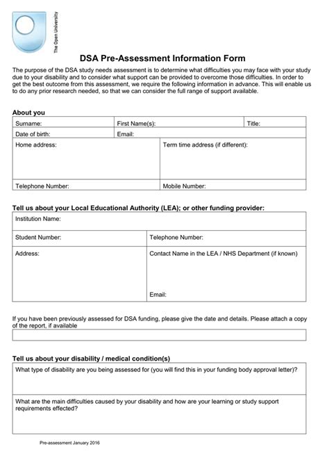 Pre Assessment Form Meaning