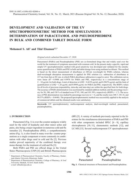 Pdf Development And Validation Of The Uv Spectrophotometric Method For Simultaneous