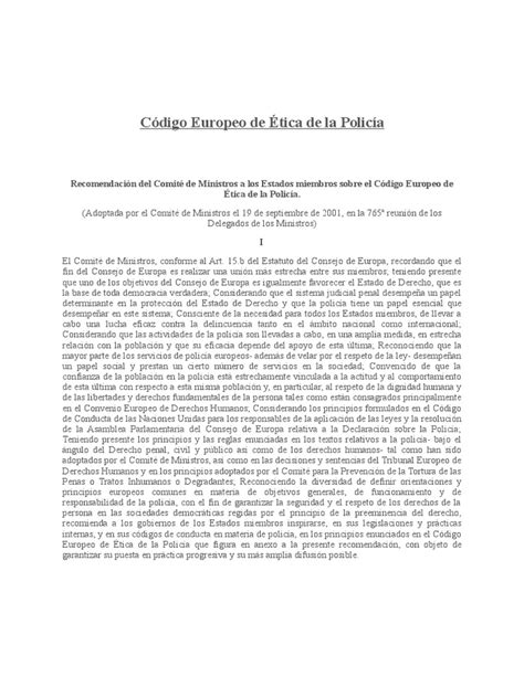 Código Europeo De Ética Policial Pdf Policía Convenio Europeo De