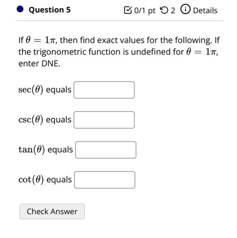 Solved If θ π then find exact values for the following If Chegg com