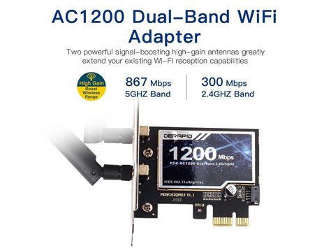 DERAPID PCE-AC1200 PCIe WiFi Card for Desktop Wifi Bluetooth Card Dual ...