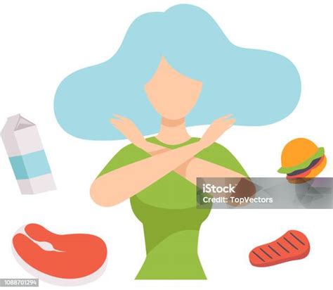 건강에 해로운 음식 건강 한 식습관 다이어트 유기농 채식 음식 벡터 일러스트 레이 션을 거부 하는 젊은 아름 다운 여자 개념에 대한 스톡 벡터 아트 및 기타 이미지 Istock