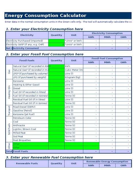 Energy Consumption Calculation Tool Pdf Fuels Kilowatt Hour