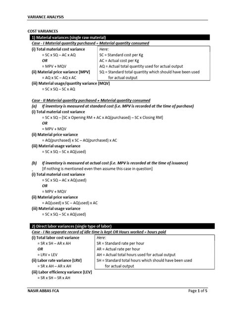 Variance Formulas Pdf