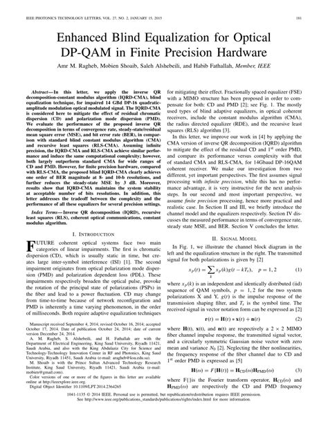 Pdf Enhanced Blind Equalization For Optical Dp Qam In Finite
