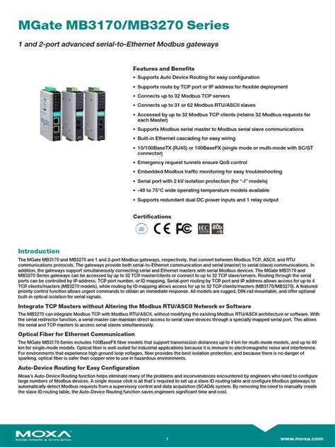 Moxa Mgate Mb3170 Mb3270 Series Datasheet V2 0 Pdf