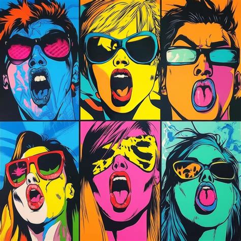Pop Art Colorful Illustration Of A Group Of People With Their Mouths