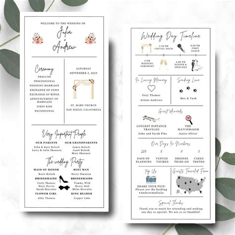 Editable Wedding Program Template Modern Ceremony Program Wedding Day