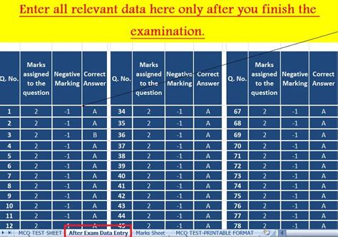 download multiple choice questions mcq test sheet excel template