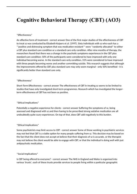 Cognitive Behavioural Therapy Cbt Ao3fully Solved 2023 Ctb Stuvia Us
