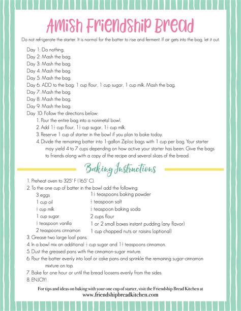 Amish Friendship Bread Recipe Printable Printable Calendars At A Glance