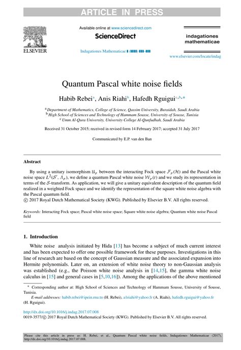 Pdf Quantum Pascal White Noise Fields