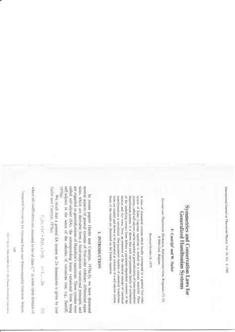 Pdf Symmetries And Conservation Laws For Generalized Hamiltonian Systems