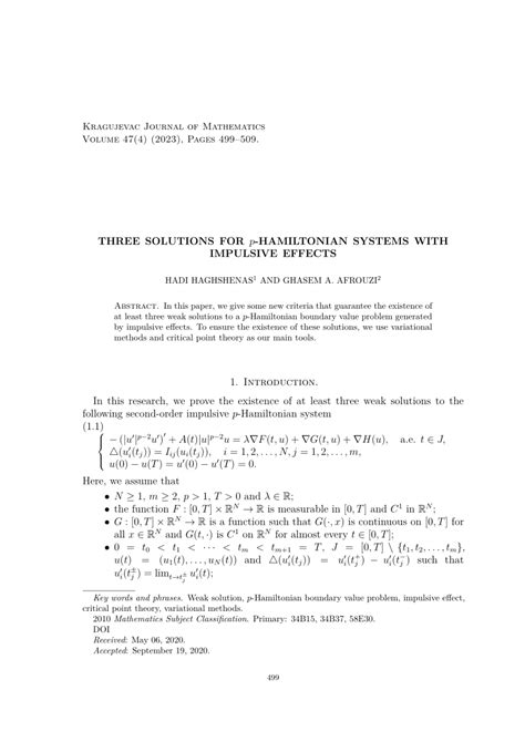 Pdf Three Solutions For P Hamiltonian Systems With Impulsive Effects