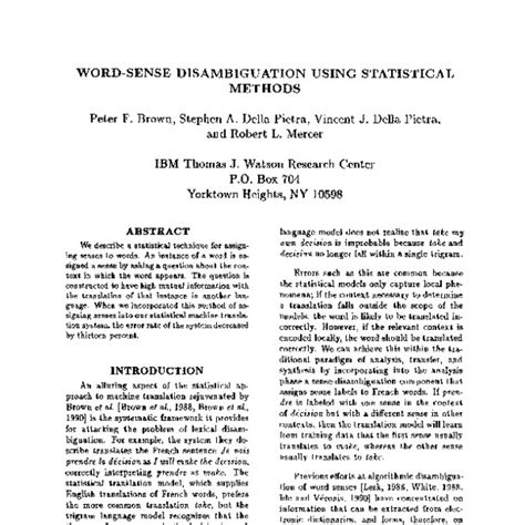 Word Sense Disambiguation Using Statistical Methods Acl Anthology