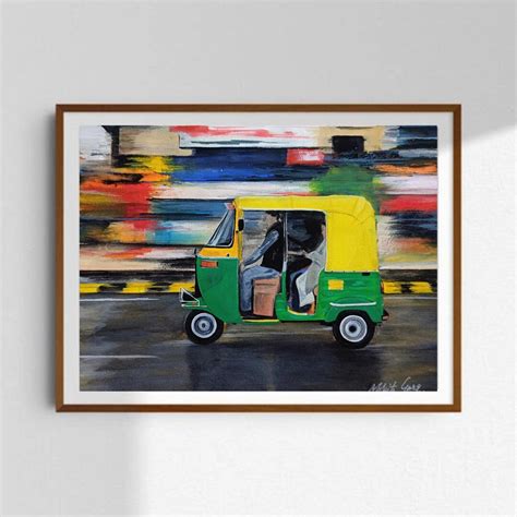 Original Indian Auto Rickshaw Art South Asian Travel Art Delhi