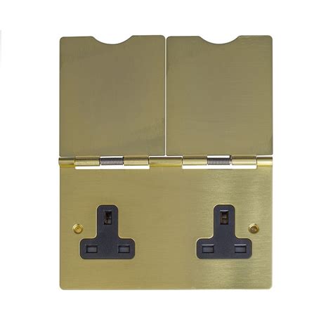 Brushed Brass And Black Floor Socket 13a 2gang Floor Socket Elesi