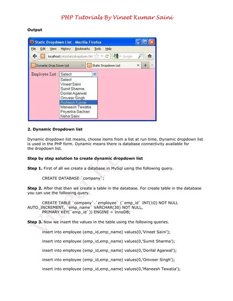 Dropdown List In Php Pdf