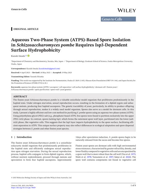 Aqueous Two‐phase System Atps‐based Spore Isolation In