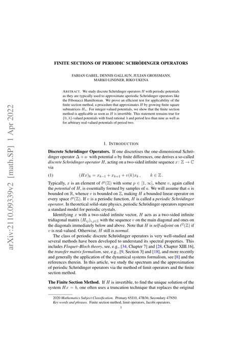 Pdf Finite Sections Of Periodic Schr Odinger Operators
